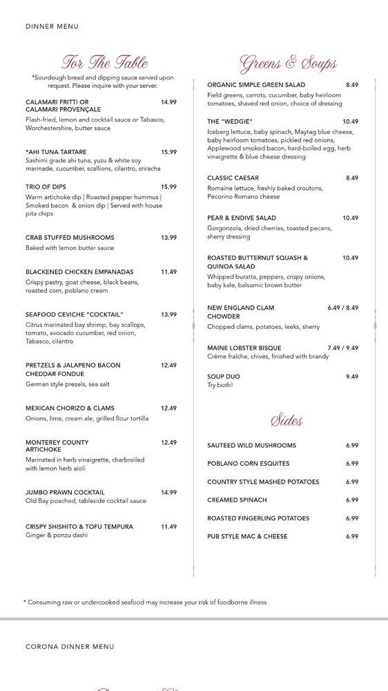 Menu at TAPS Fish House & Brewery restaurant, Corona