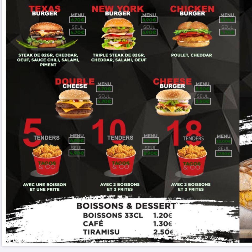 Menu at Tacos&co steakhouse, Tourcoing