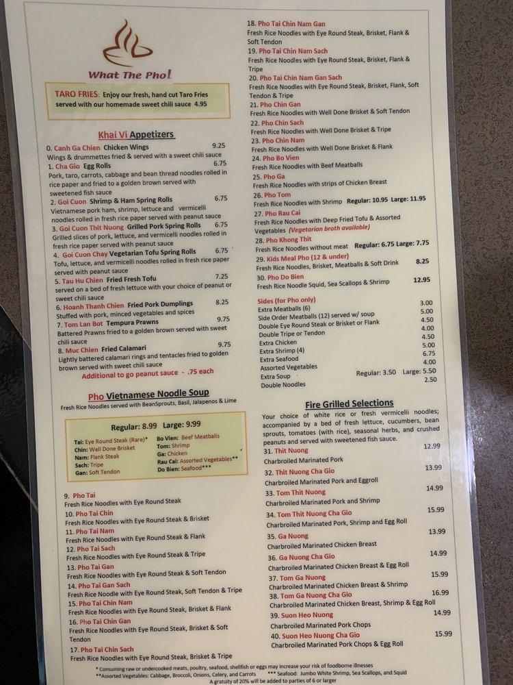 Menu at What the Pho - Canyon Park restaurant, Bothell