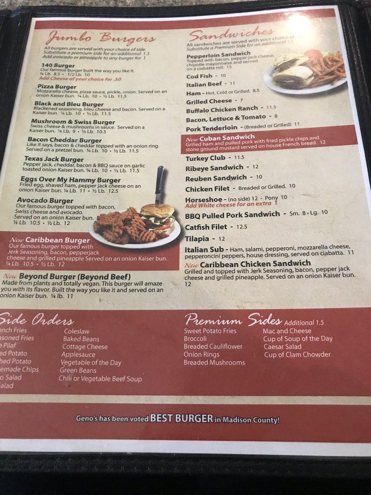 Menu at Geno's 140 pub & bar, Bethalto