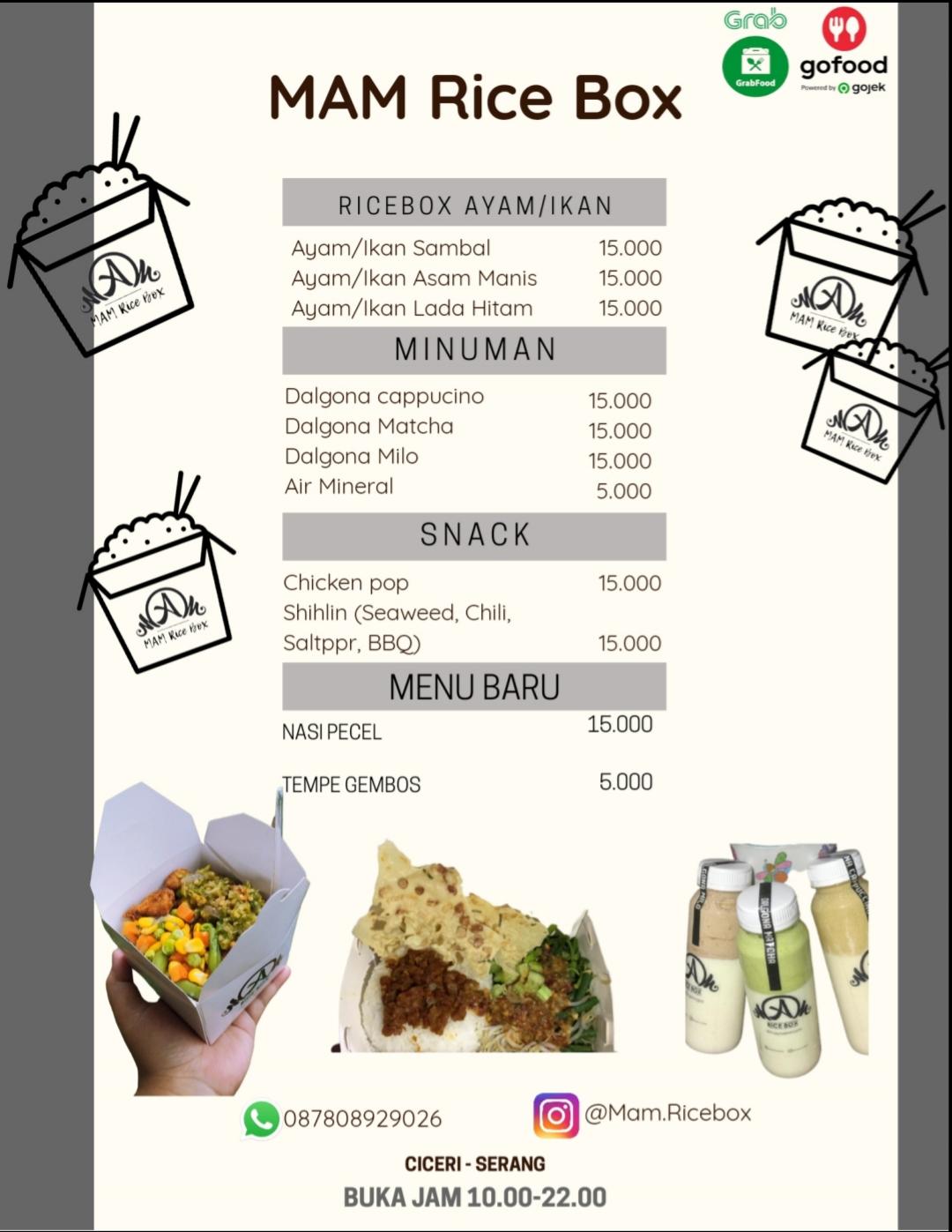 Menu at MAM Rice Box restaurant, Serang