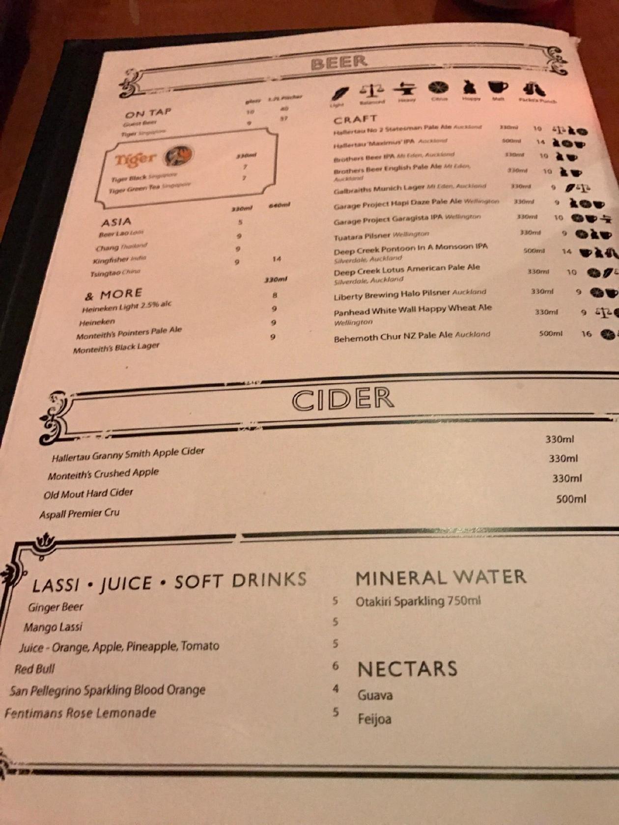 Menu at Monsoon Poon restaurant, Auckland, Lower Hobson St