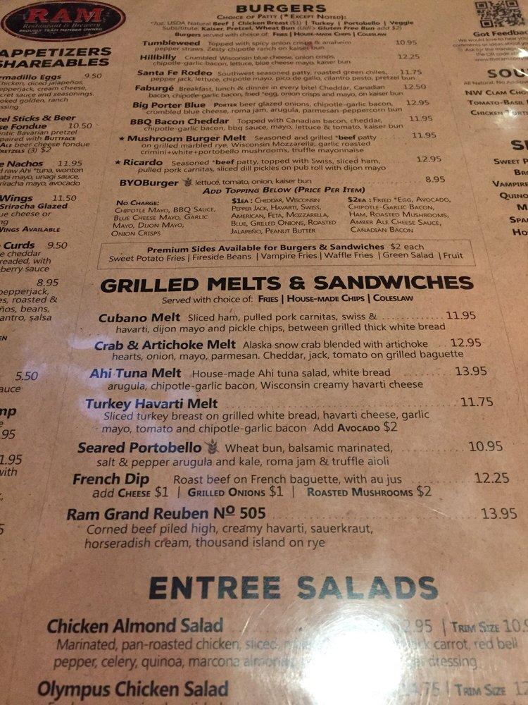 Menu at Ram Restaurant & Brewery, Lacey, Freedom Ln NE c