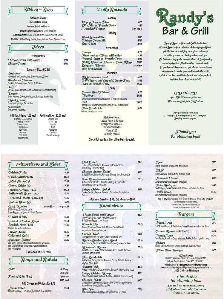 Menu at Randy's Bar & Grill, Dearborn Heights
