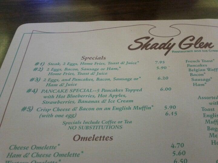 Menu at Shady Glen Restaurant and Ice Cream Parlor, Manchester, 840 ...
