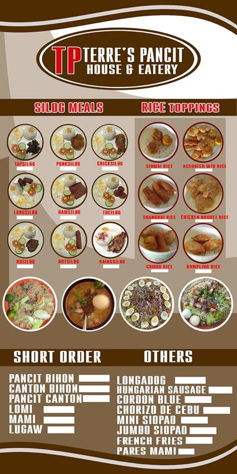 Menu at Terre's Pancit House & Eatery restaurant, Dasmariñas