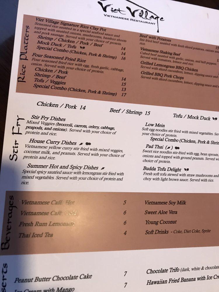 Menu at Viet Village restaurant, Fort Myers