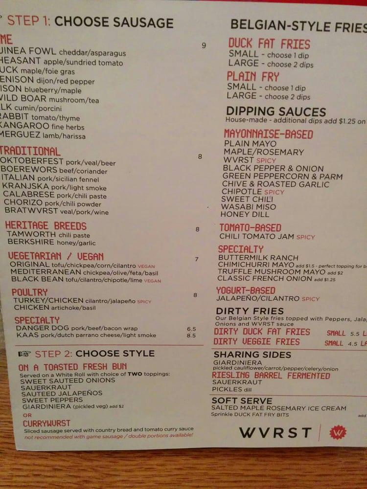 Menu at WVRST pub & bar, Toronto, 609 King St W