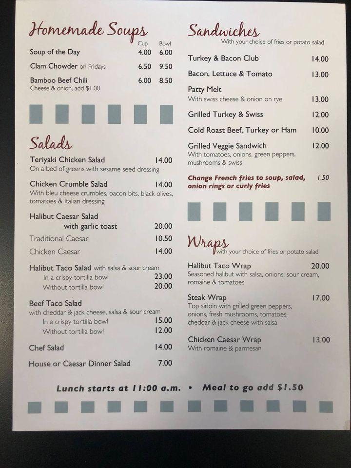 Menu at Bamboo Room Restaurant, Haines
