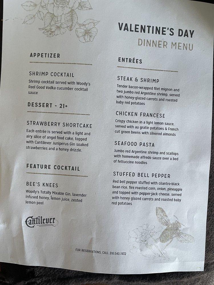 Menu at Cantilever Distillery + Restaurant, Cocktails & Tastings, Ranier