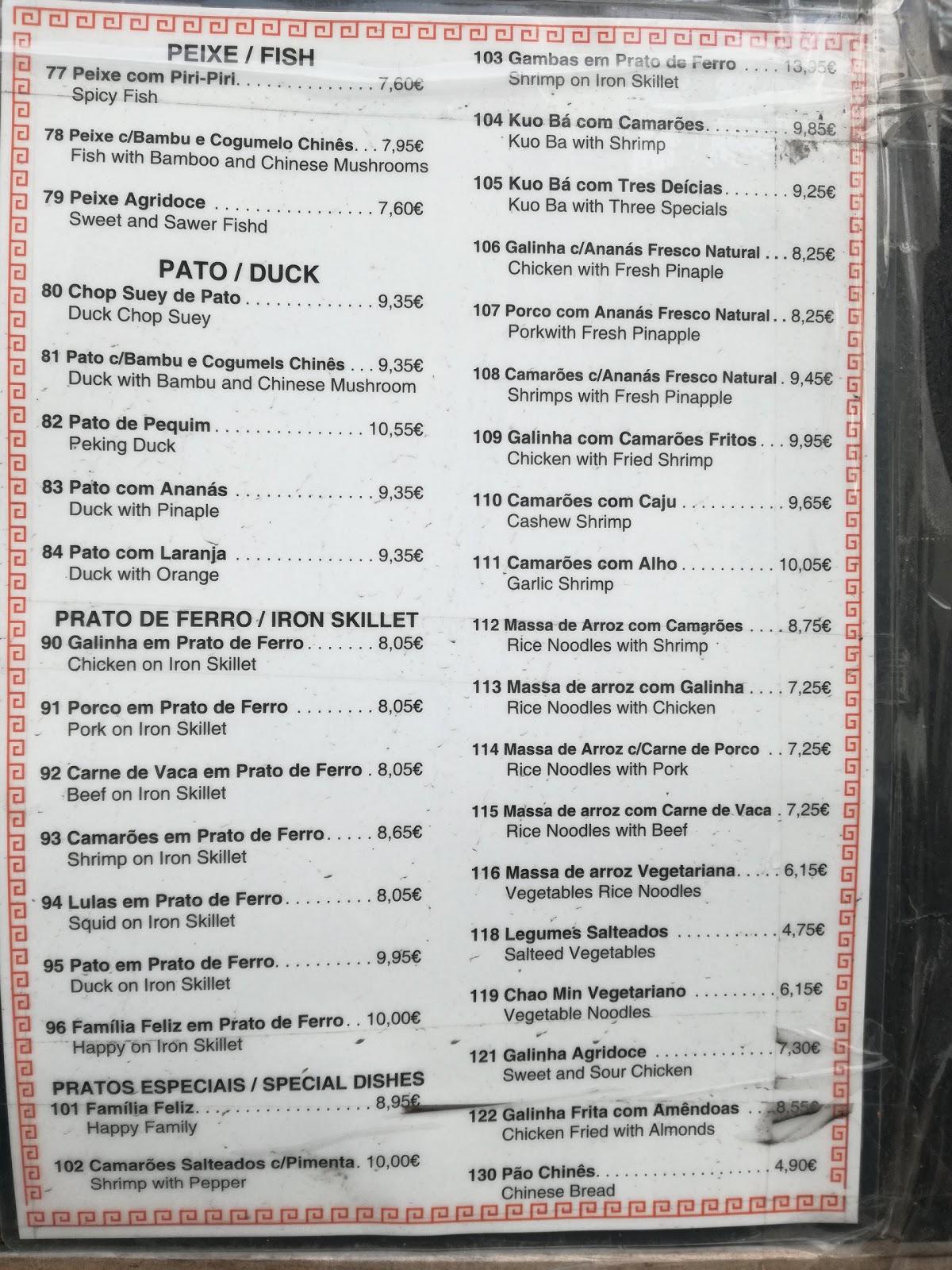 Menu em Jin Li Lai restaurante chines, Horta