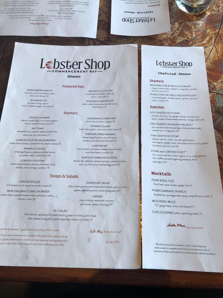 Menu at Lobster Shop restaurant, Tacoma, Ruston Way