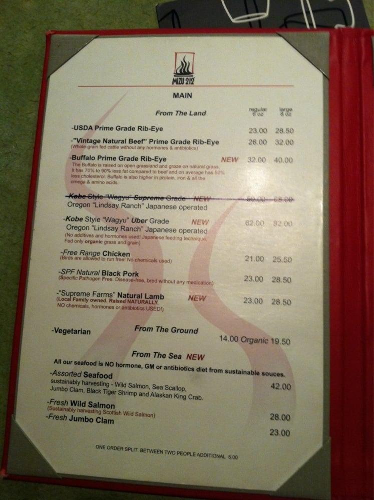 Menu at Mizu 212 restaurant, Los Angeles, Sawtelle Blvd