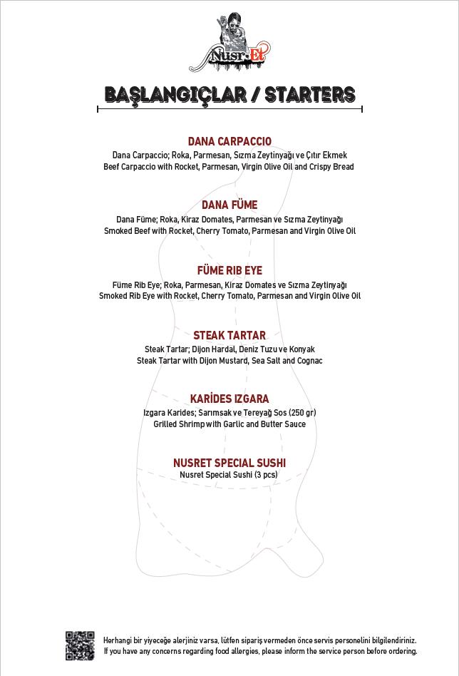 Menu at Nusr-Et Steakhouse Ankara, Ankara