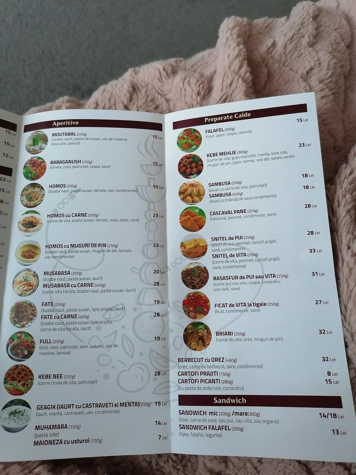 Menu at Yasser, Bucharest