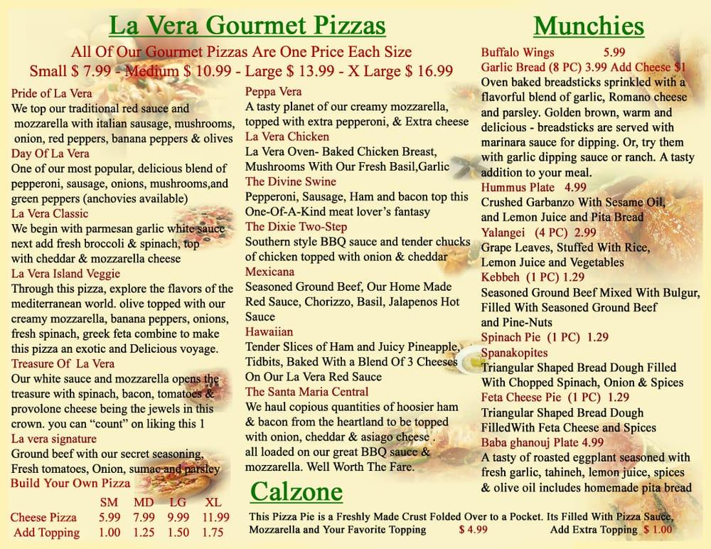 Menu at La Vera Pizzeria, Santa Maria