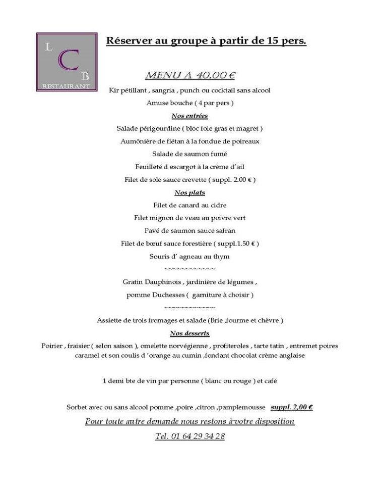 Menu at Restaurant Le Cheval Blanc, Château-Landon