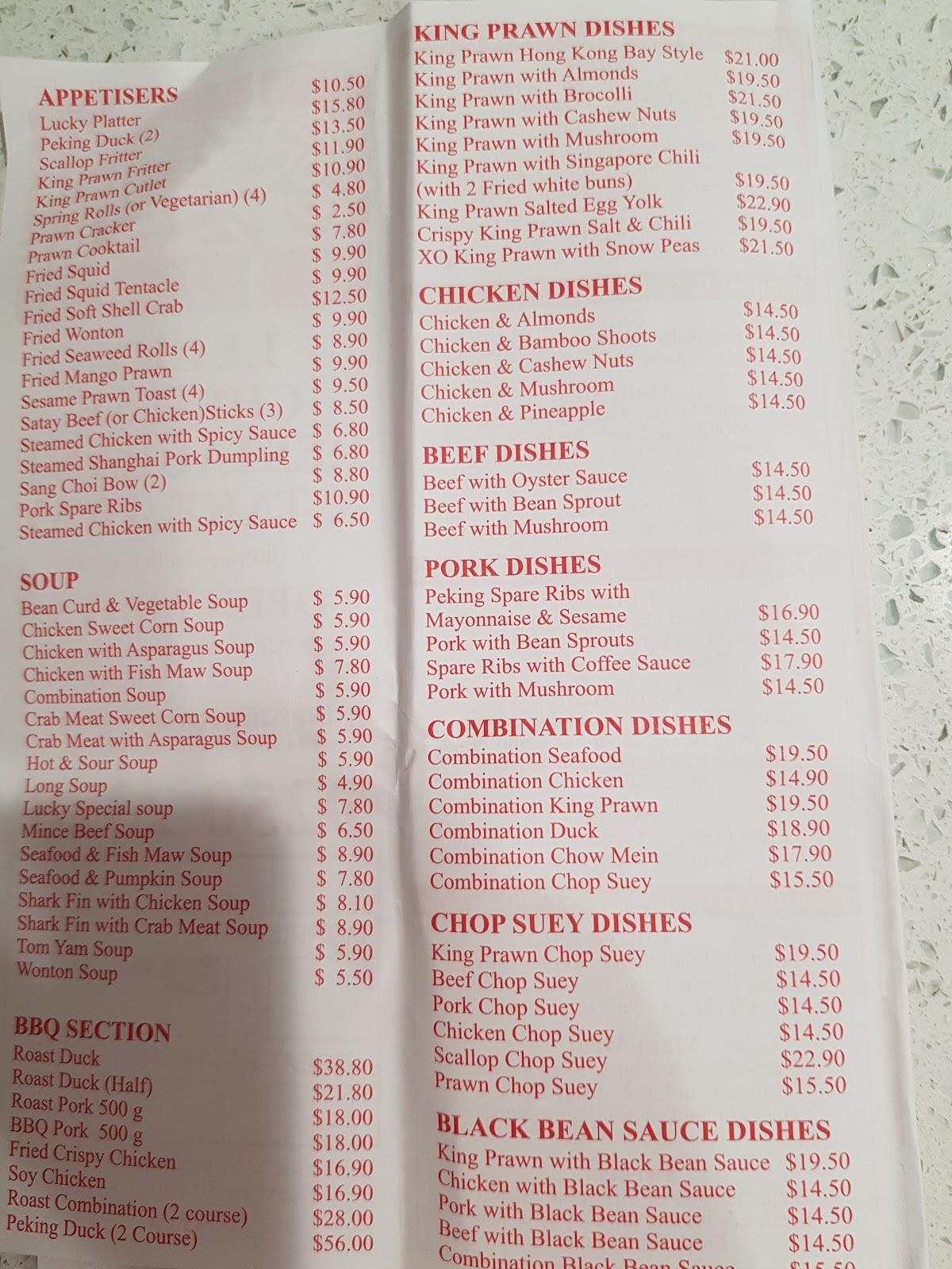 Menu at Lucky Chinese Restaurant, Midvale