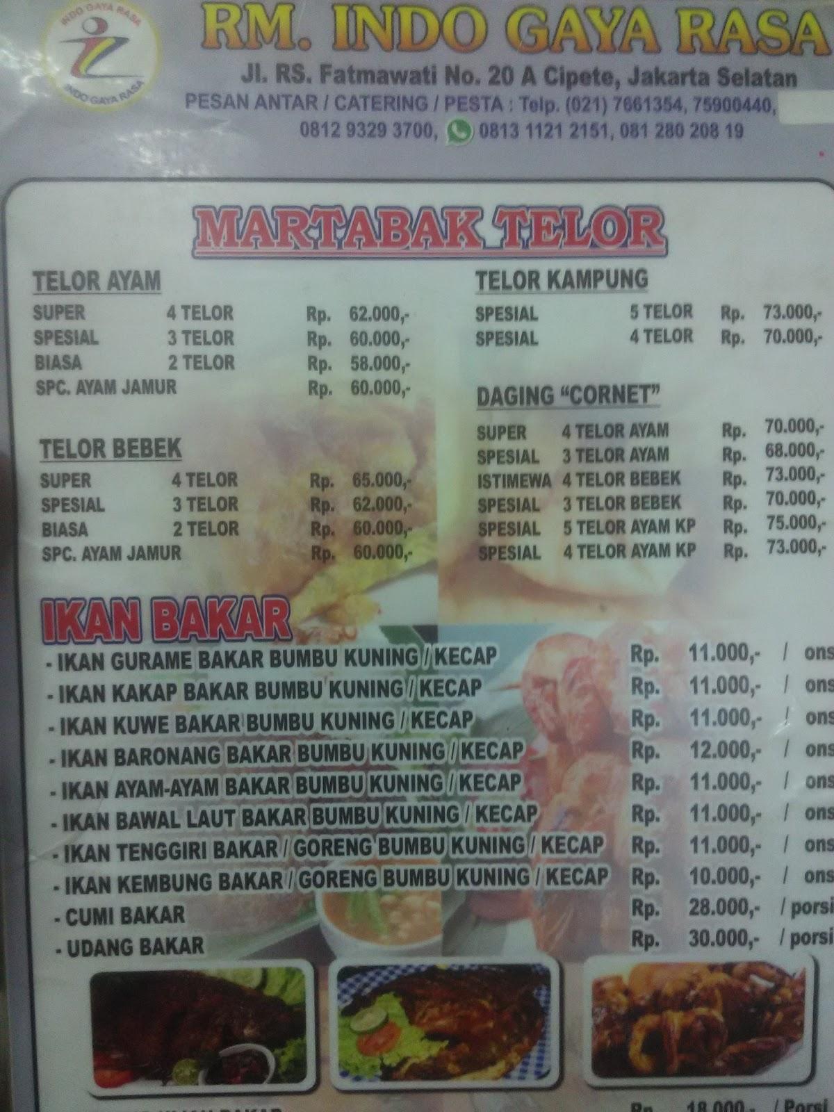 Menu at Martabak & Restaurant Cahaya Super Bandung, South Jakarta