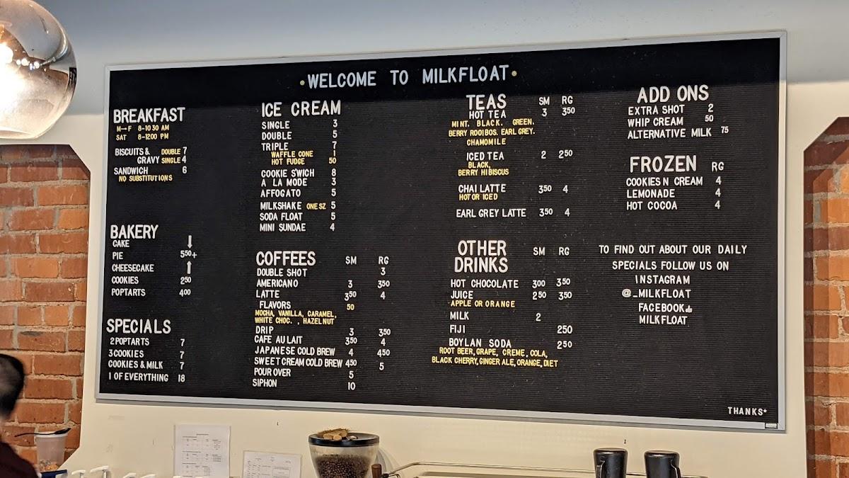 Menu at Milkfloat desserts, Wichita