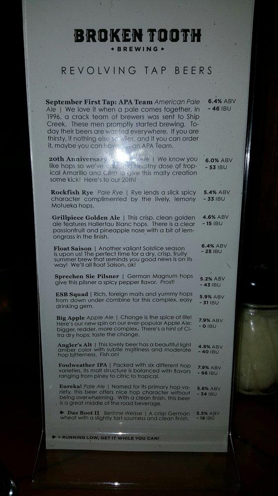 Menu at Moose's Tooth Pub & Pizzeria, Anchorage