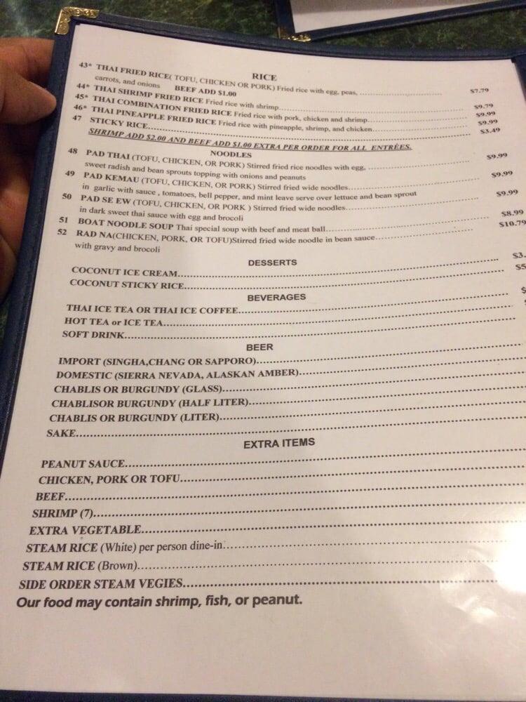 Menu at Phuket Thai Café restaurant, Mount Shasta