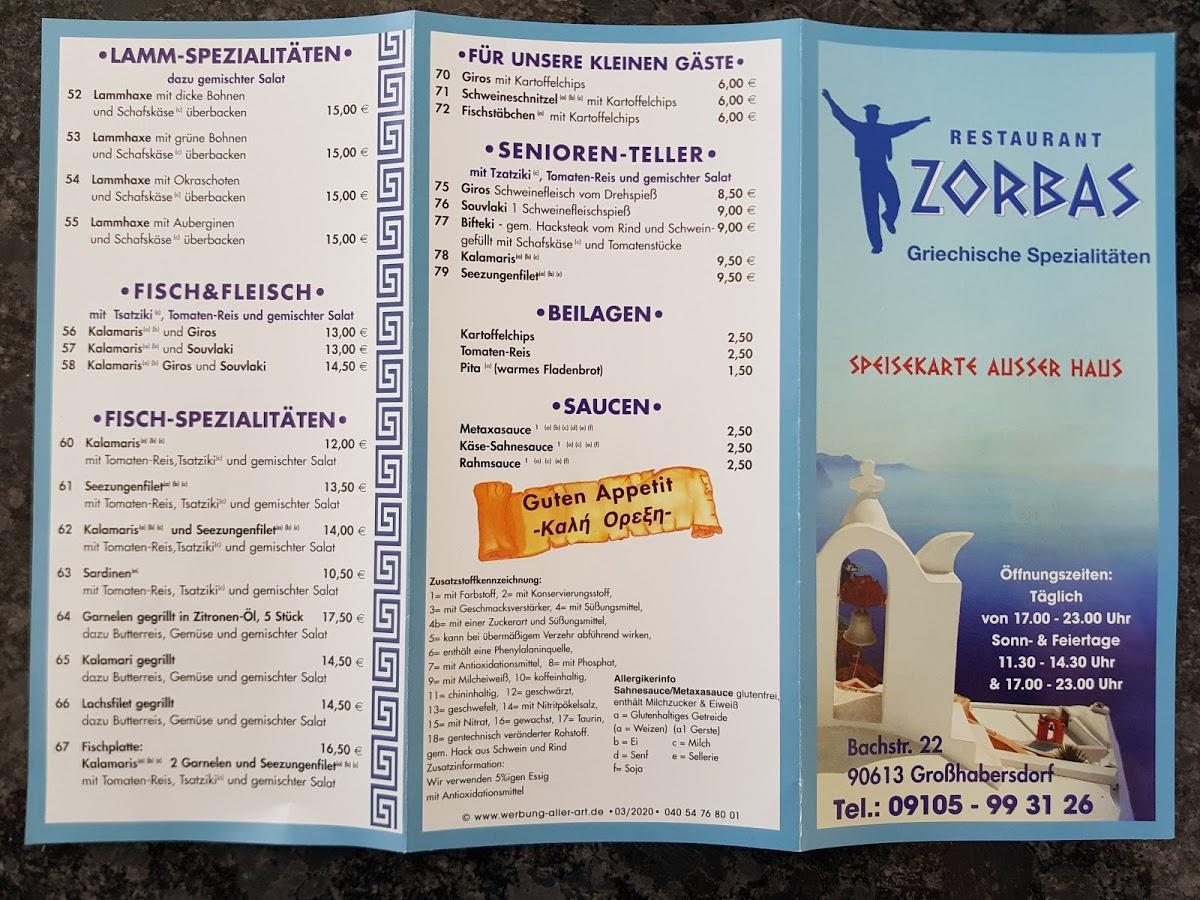 Menu at Restaurant Zorbas, Großhabersdorf