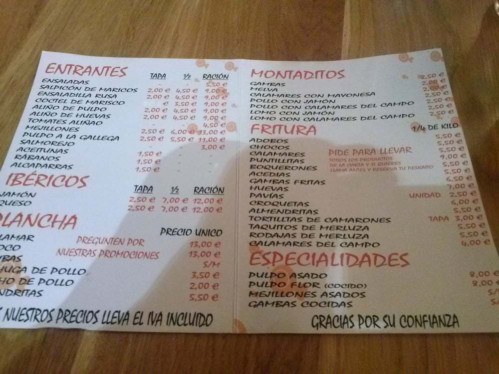 Menu at Riko Peskaito pub & bar, Seville