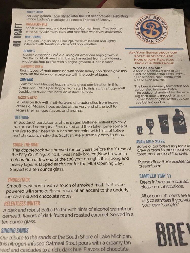 Menu at Shoreline Brewery & Restaurant, Michigan City