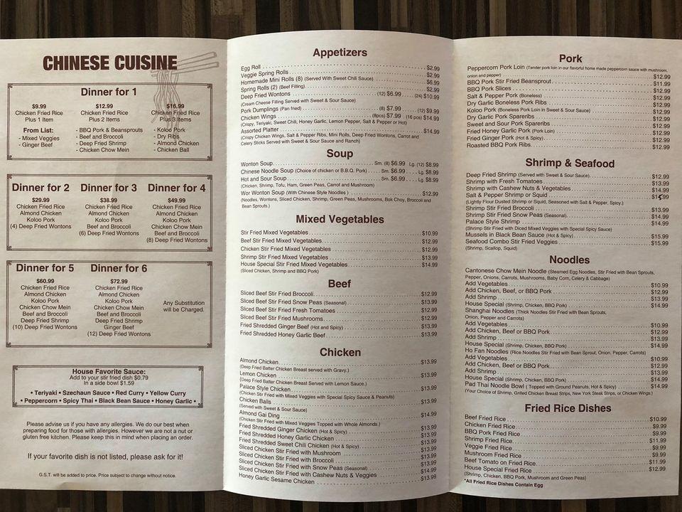 Menu at Sizzling House Restaurant, Redcliff