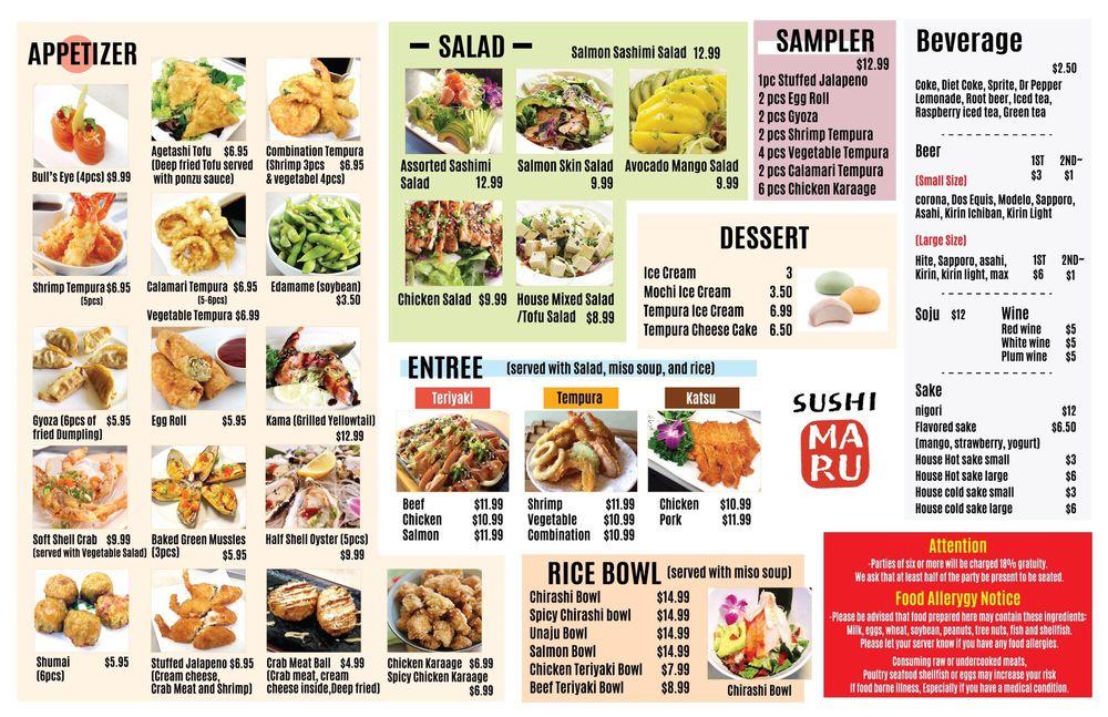 Menu at Sushi Maru Seafood restaurant, Claremont
