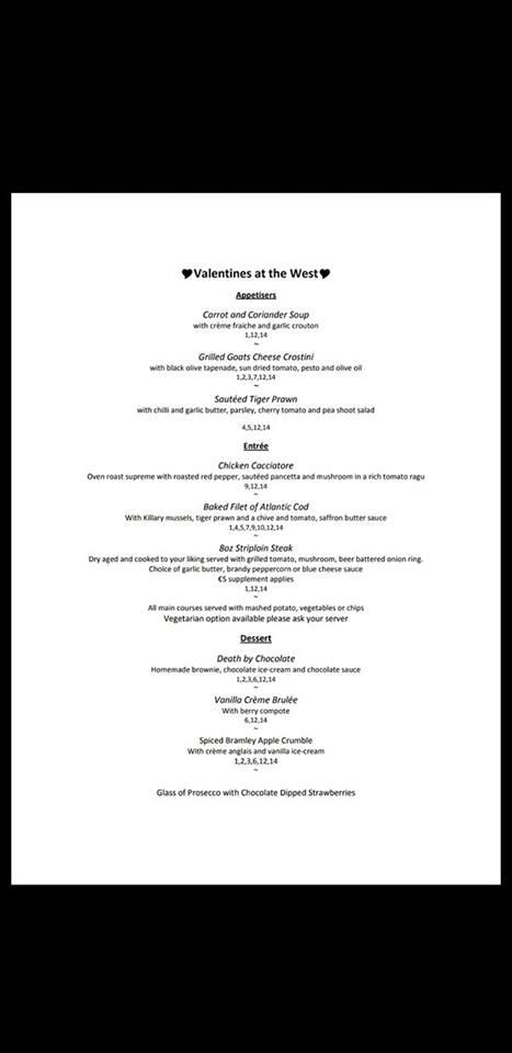 Menu at The West pub & bar, Westport