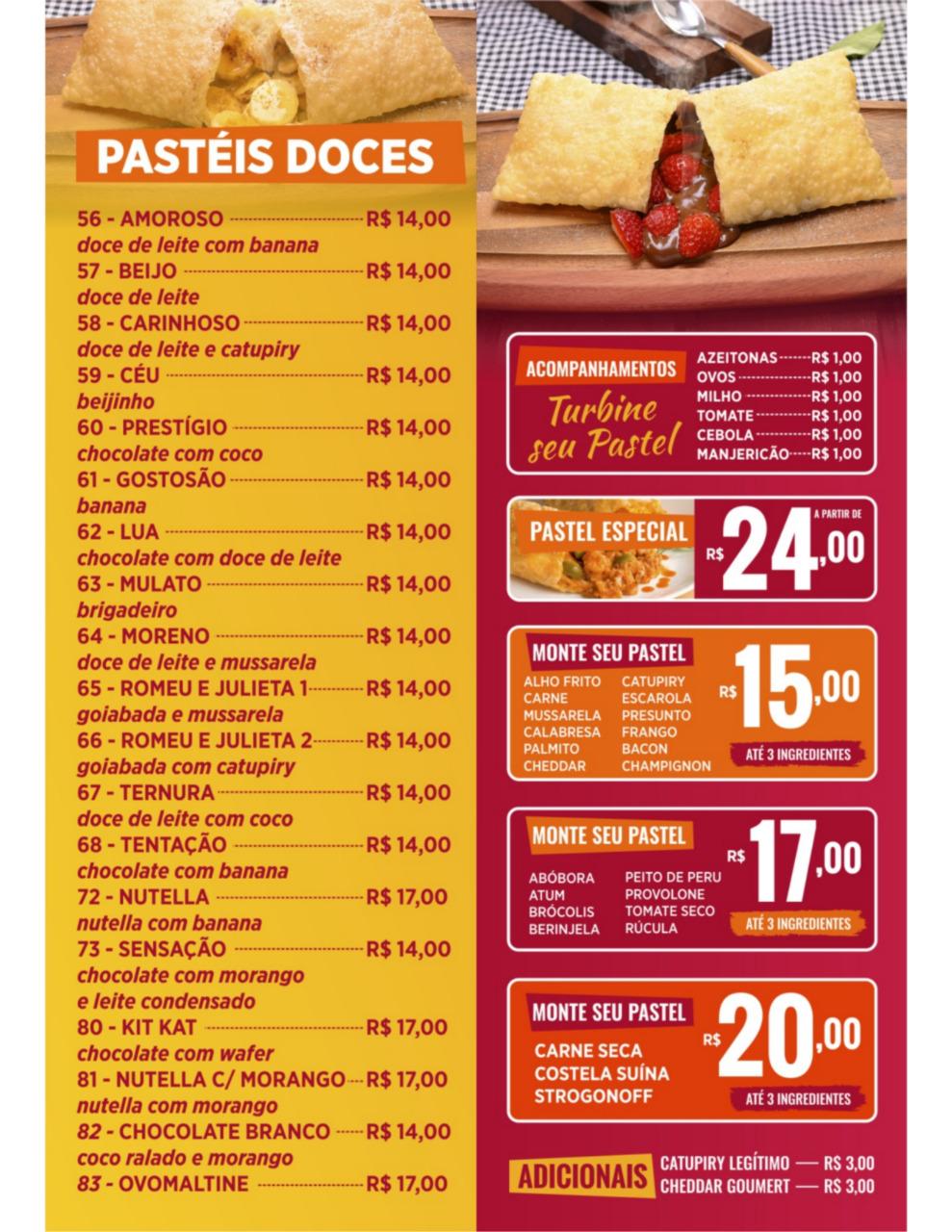 Menu at Val Pastéis cafeteria, São Paulo