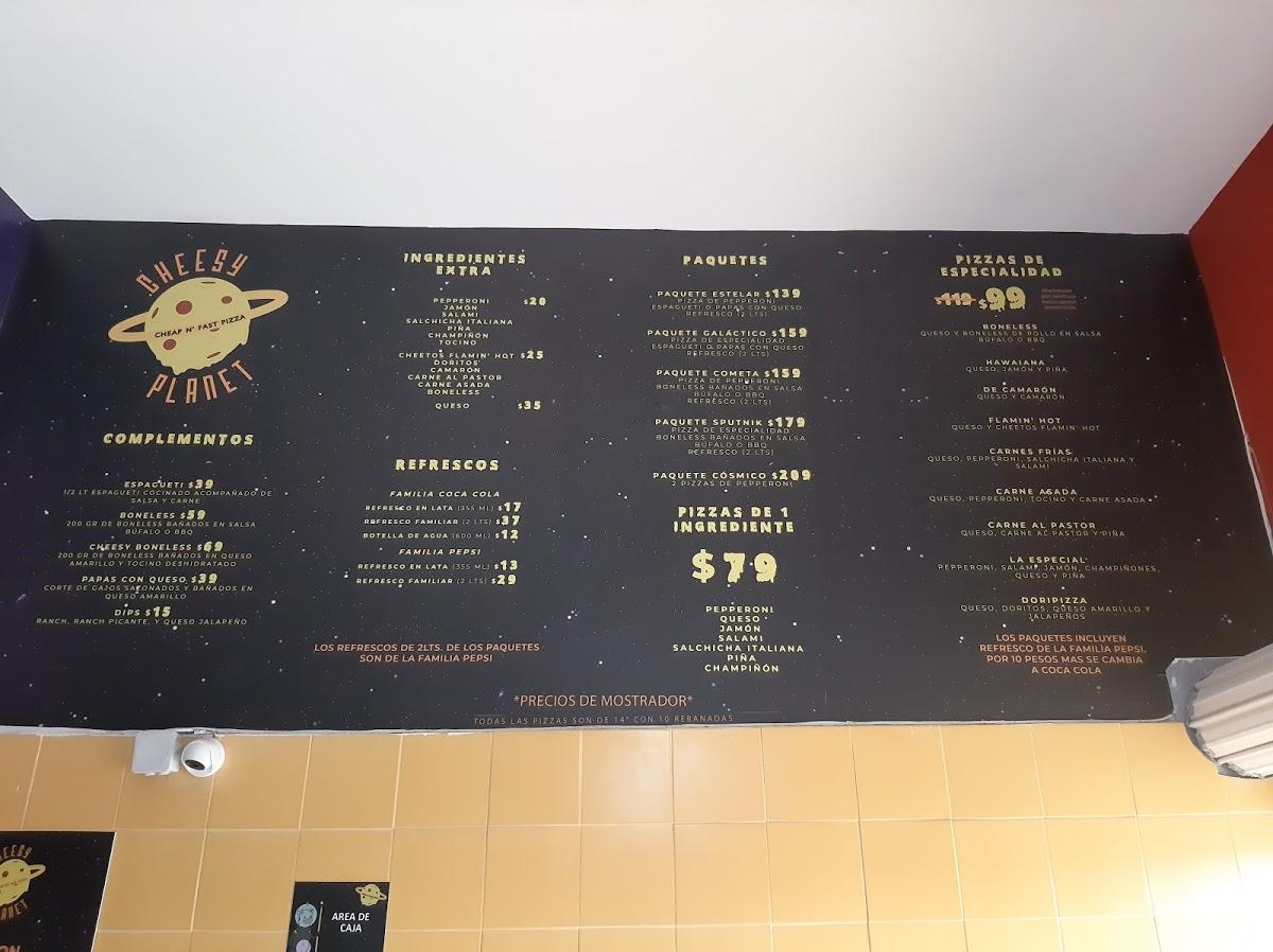 Menu at Cheesy planet restaurant, Chihuahua, Av Río Colorado