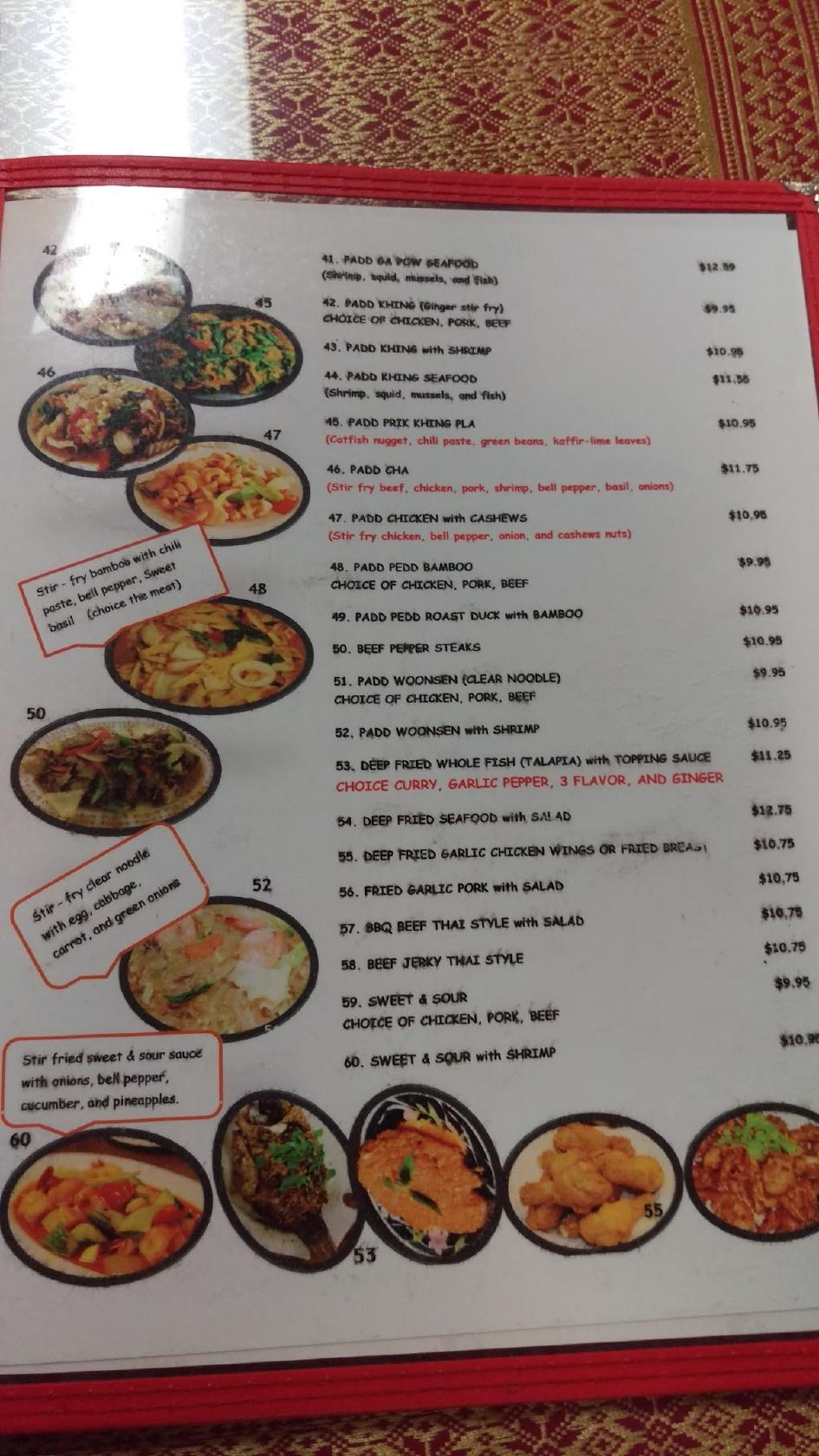 Menu at Grandma’s Thai Cuisine restaurant, Harker Heights