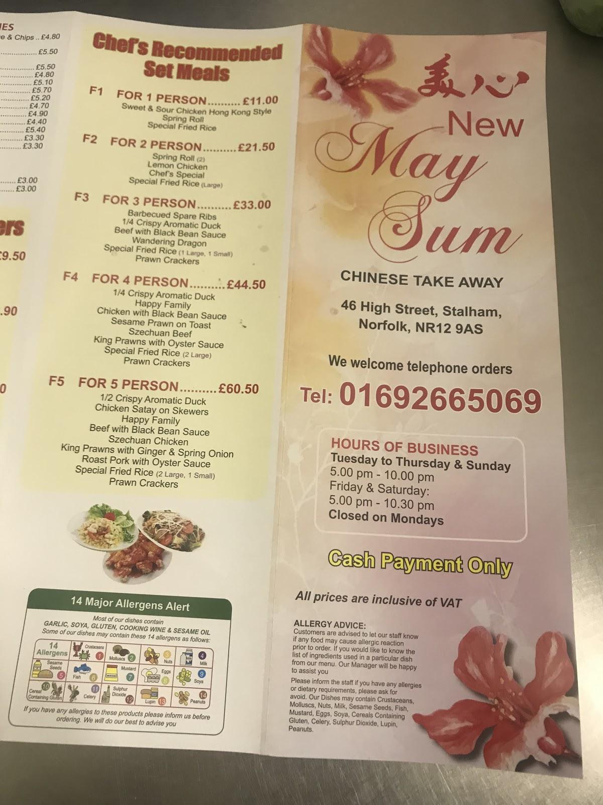 Menu at May Sum fast food, Stalham