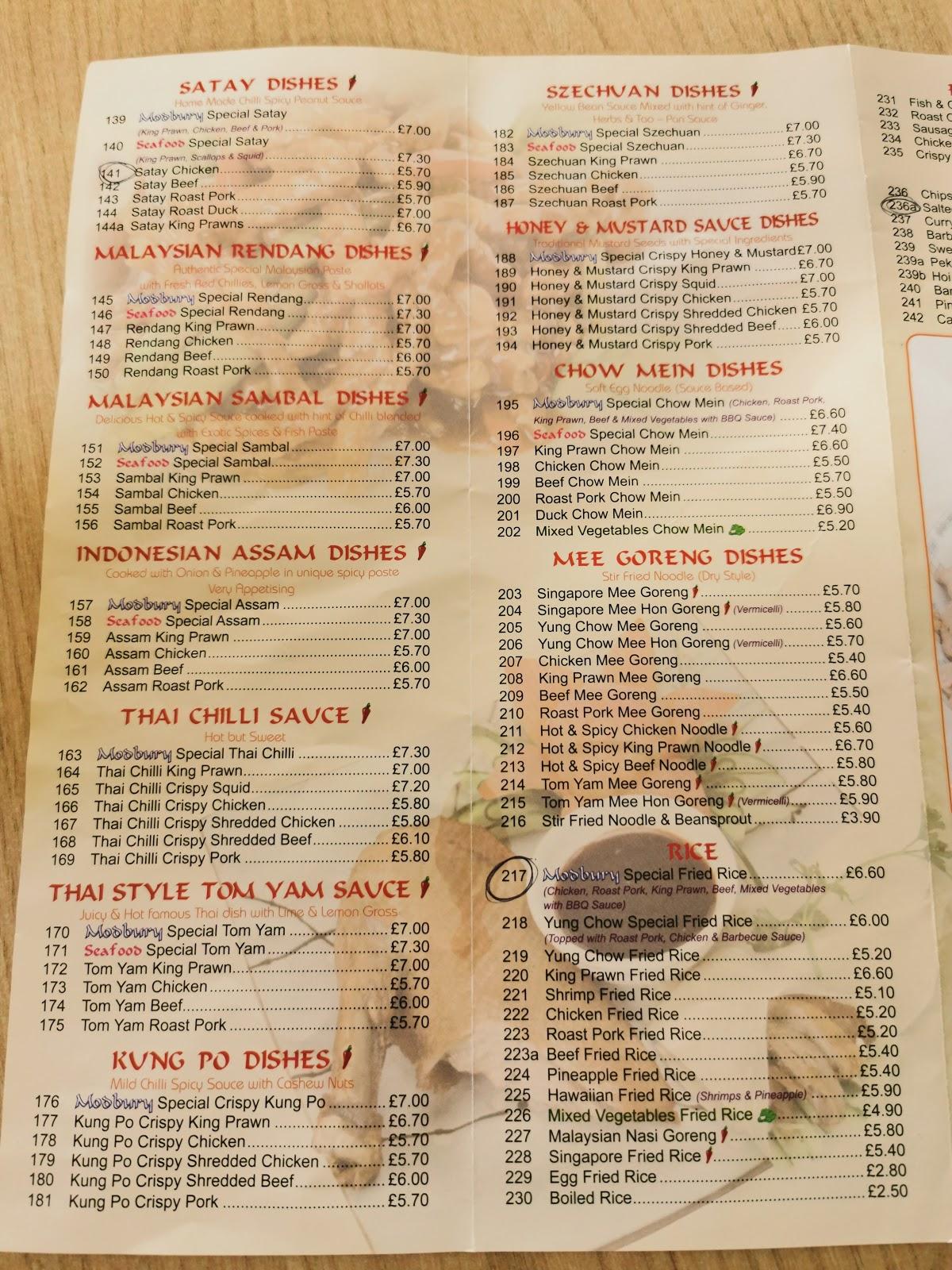 Menu at Modbury Chinese Takeaway fast food, Ivybridge