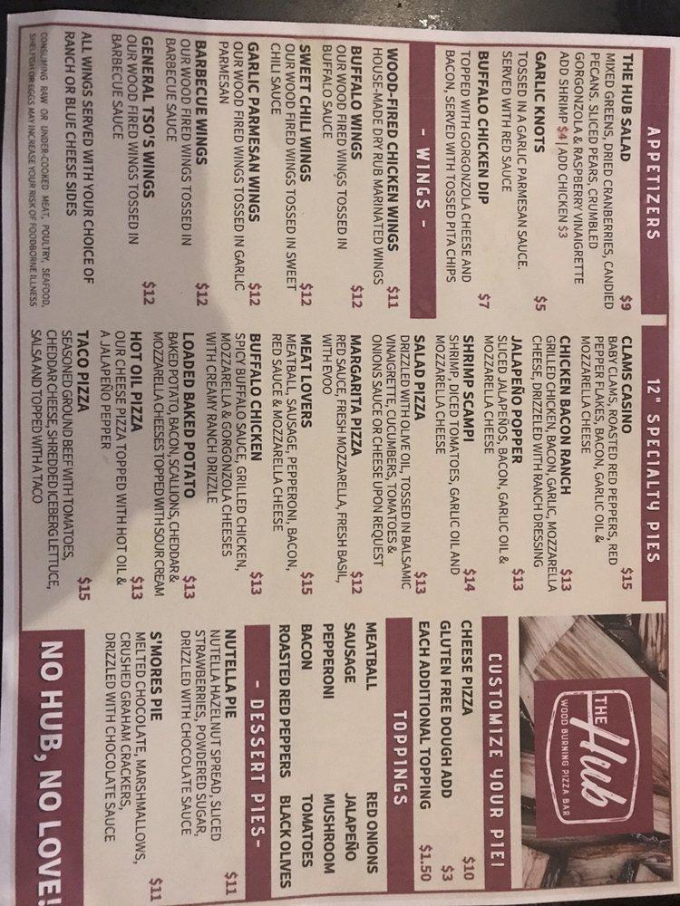 Menu at The Hub Pizza Bar, Ansonia
