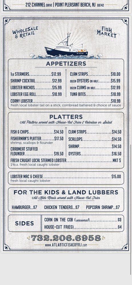 Menu at Atlantic Offshore Fishery restaurant, Point Pleasant Beach