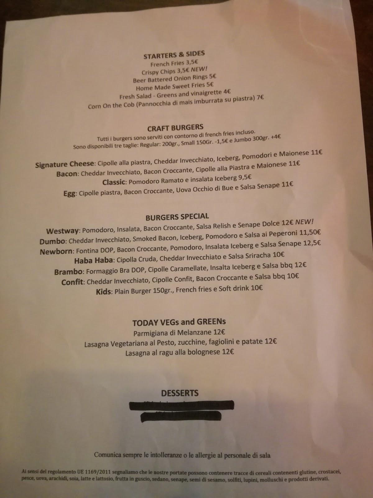 Menu da DUMBO ristorante, Milano