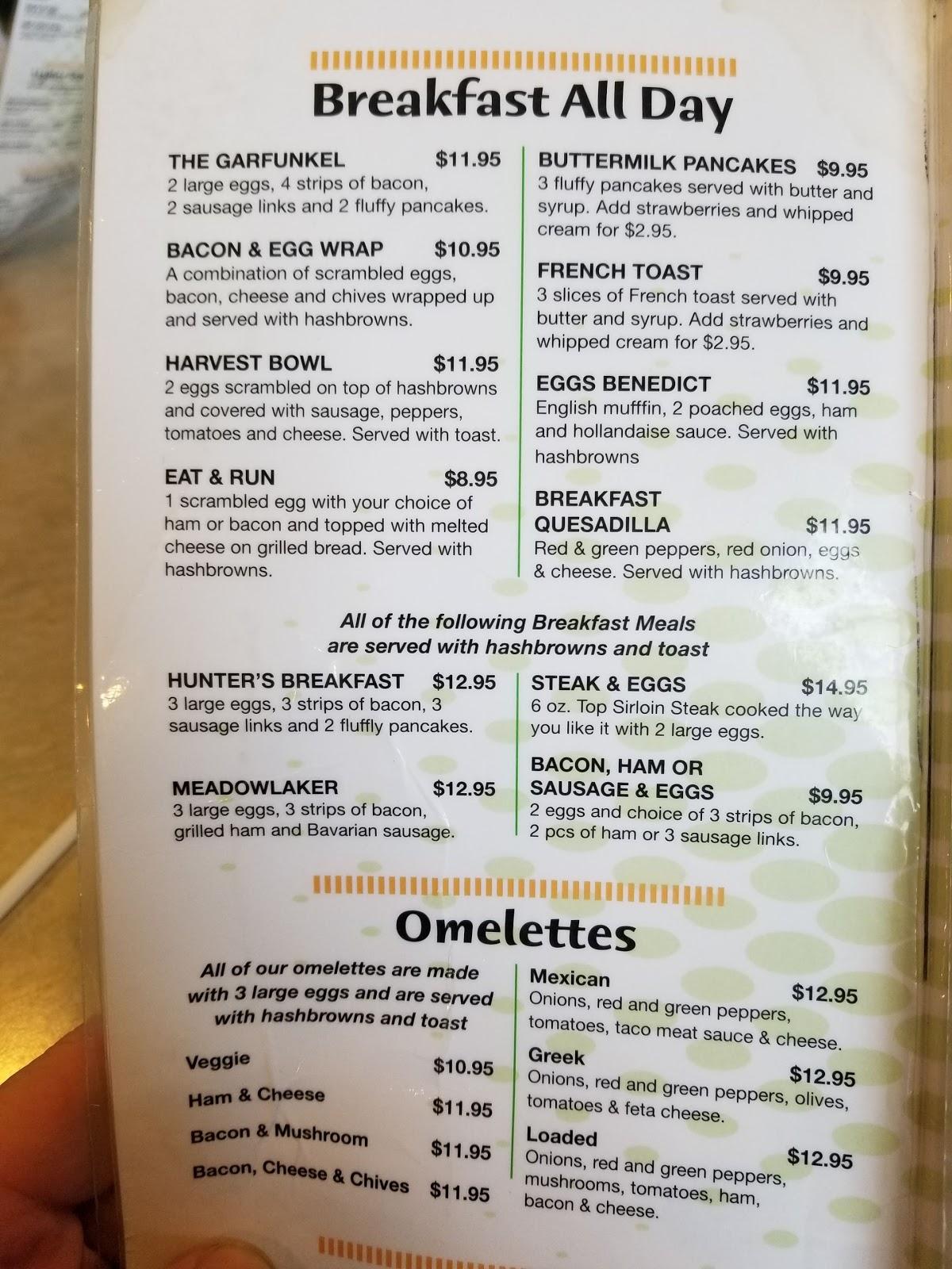 Menu at Garfunkel's Gourmet Grill restaurant, Meadow Lake