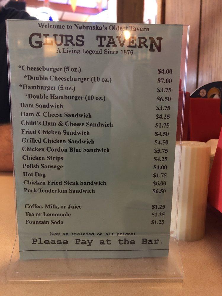 Menu at Glur's Tavern pub & bar, Columbus