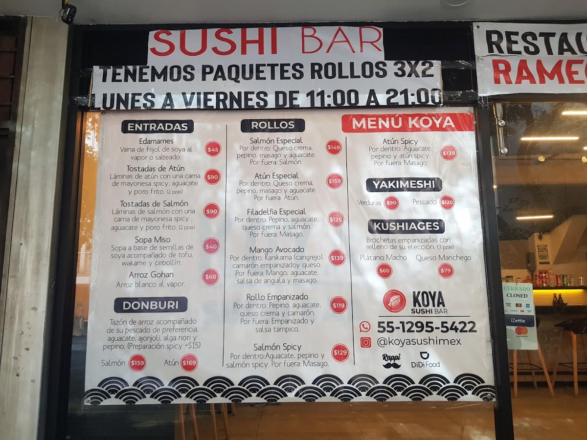 Carta de Koya Sushi Bar, Mexico