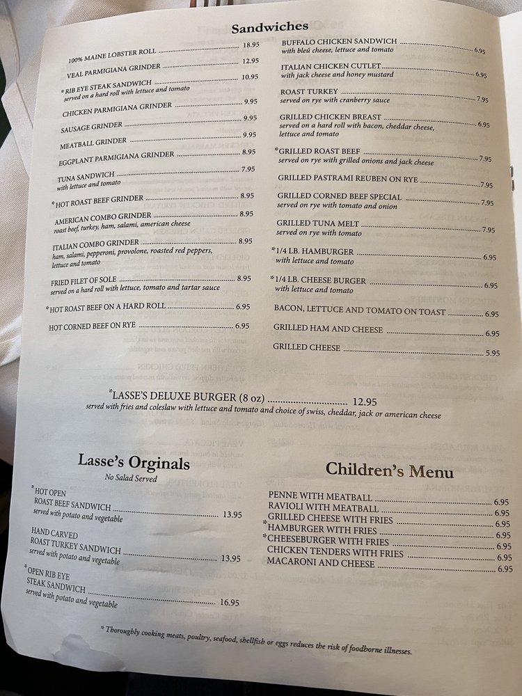 Menu at Lasse's Restaurant, Milford
