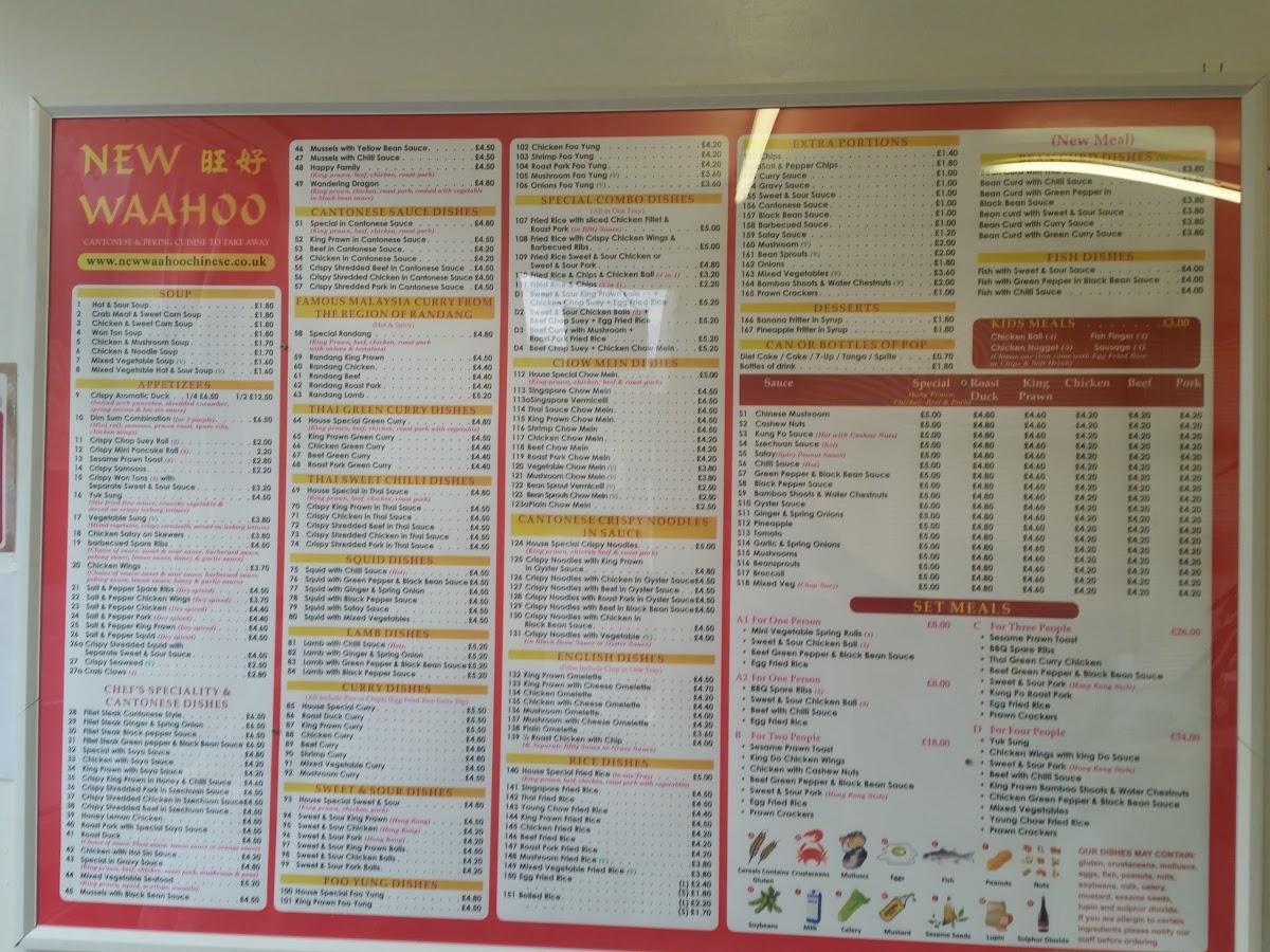 Menu at NEW WAAHOO Cantonese And Peking Cuisine fast food, New Whittington