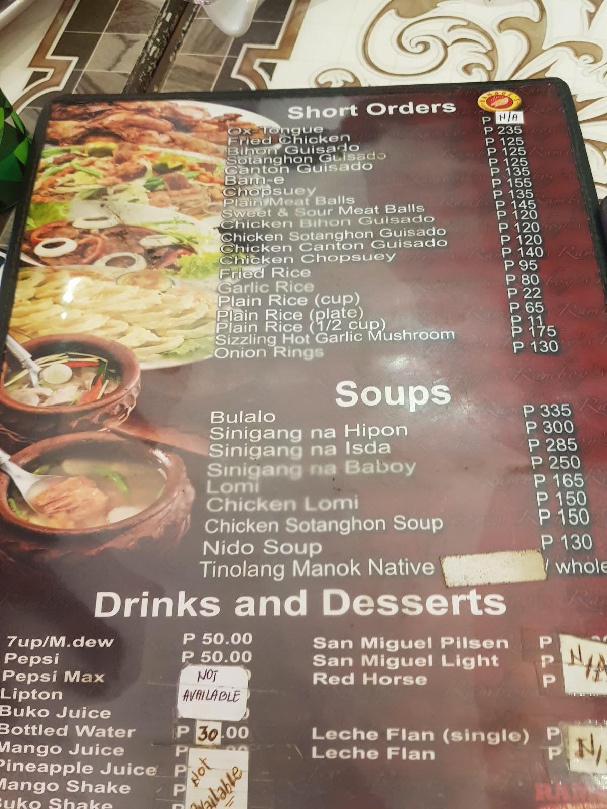 Menu at Ramboys BBQ, Malay