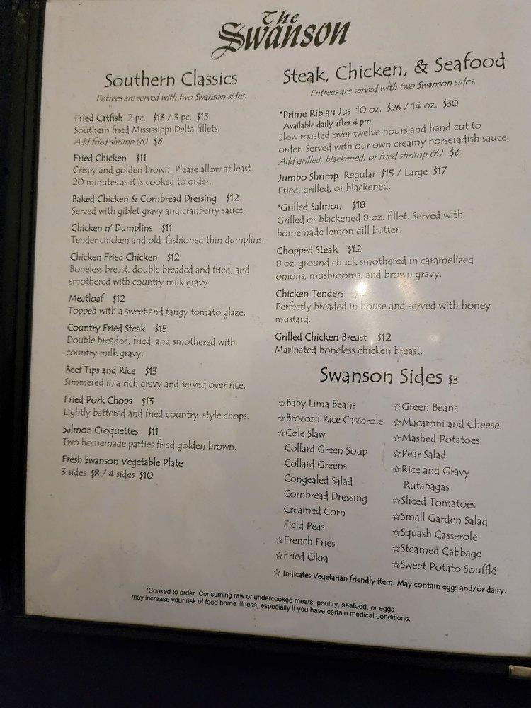 Menu at The Swanson restaurant, Perry