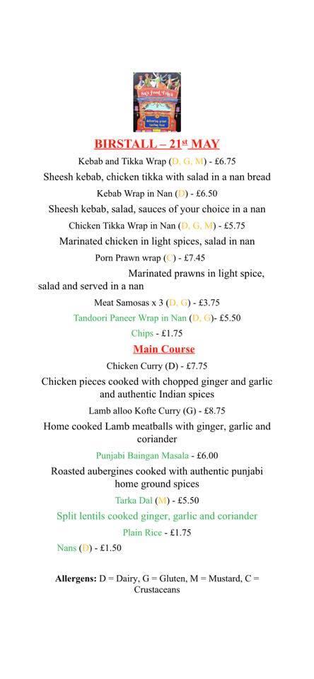 Menu at Tikka Junction UK restaurant, England