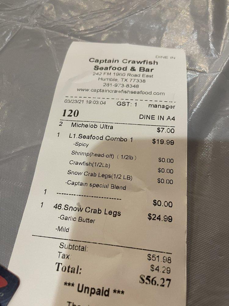 Menu at Captain Crawfish pub & bar, Humble
