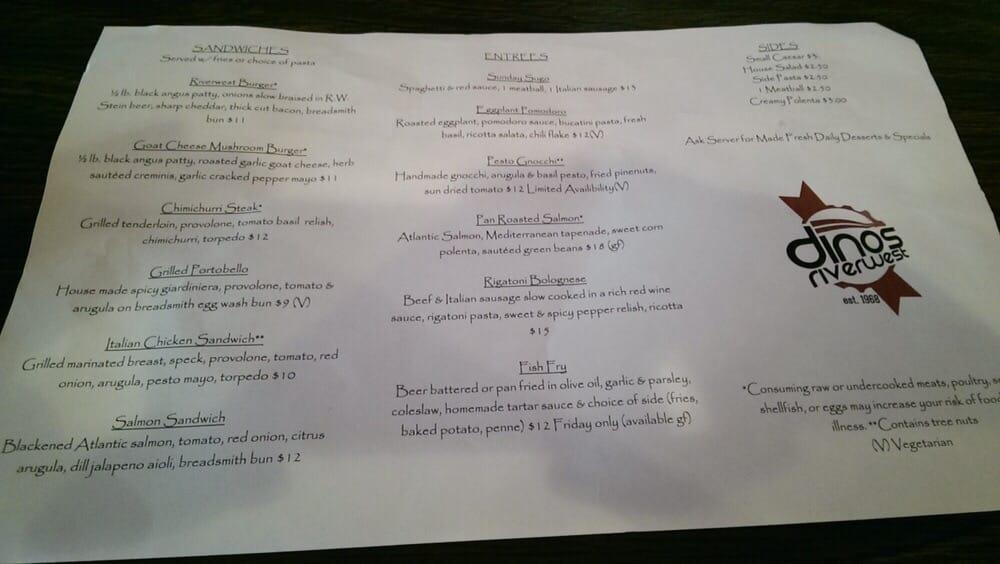 Menu at Dinos Riverwest pub & bar, Milwaukee